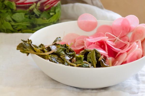 Fermented Pink Radishes with their Greens | The Frayed Apron