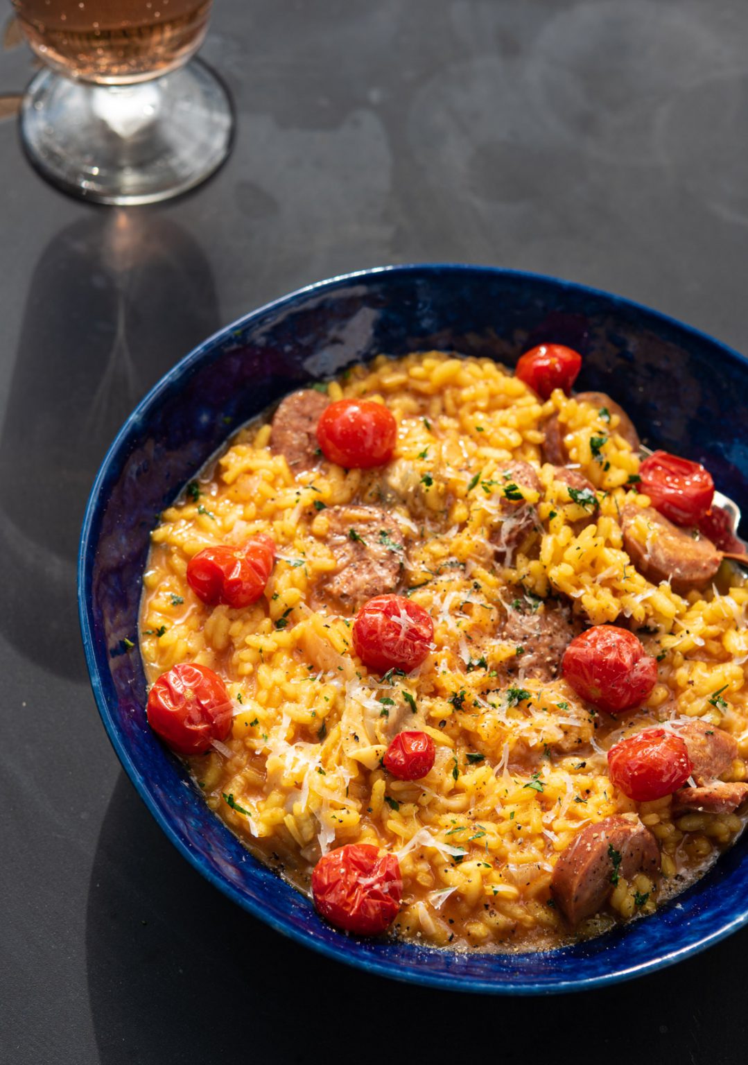 Saffron Risotto with Clams and Andouille Sausage | The Frayed Apron