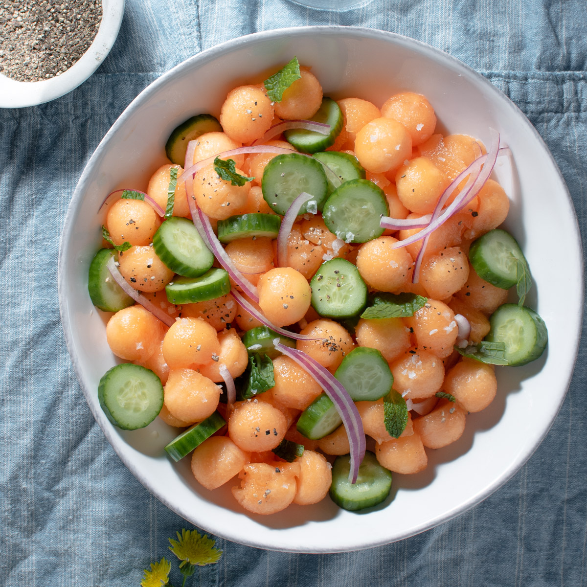 5-Ingredient Minty Melon Cucumber Salad | The Frayed Apron