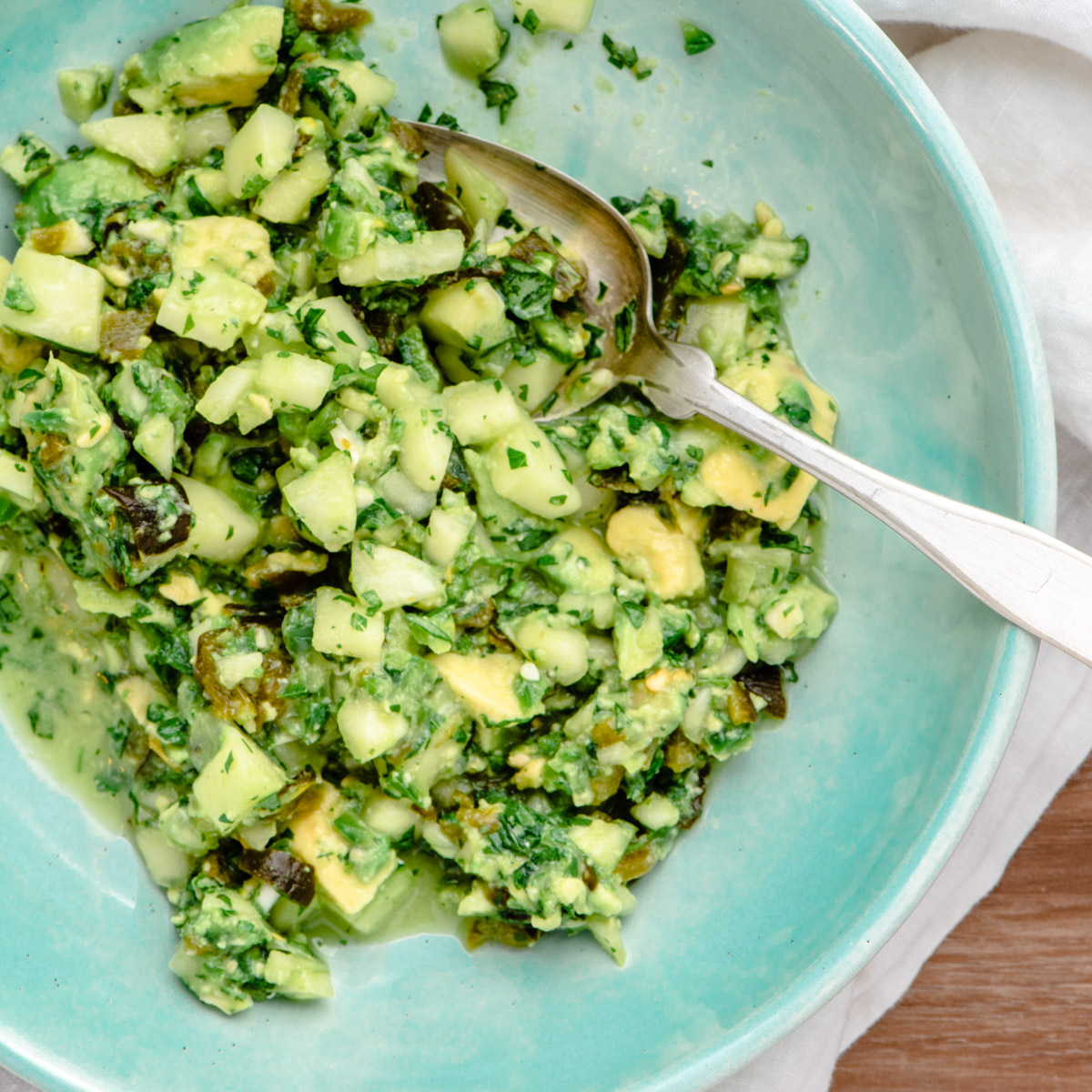 Roasted Poblano Salsa with Cucumber and Avocado | The Frayed Apron
