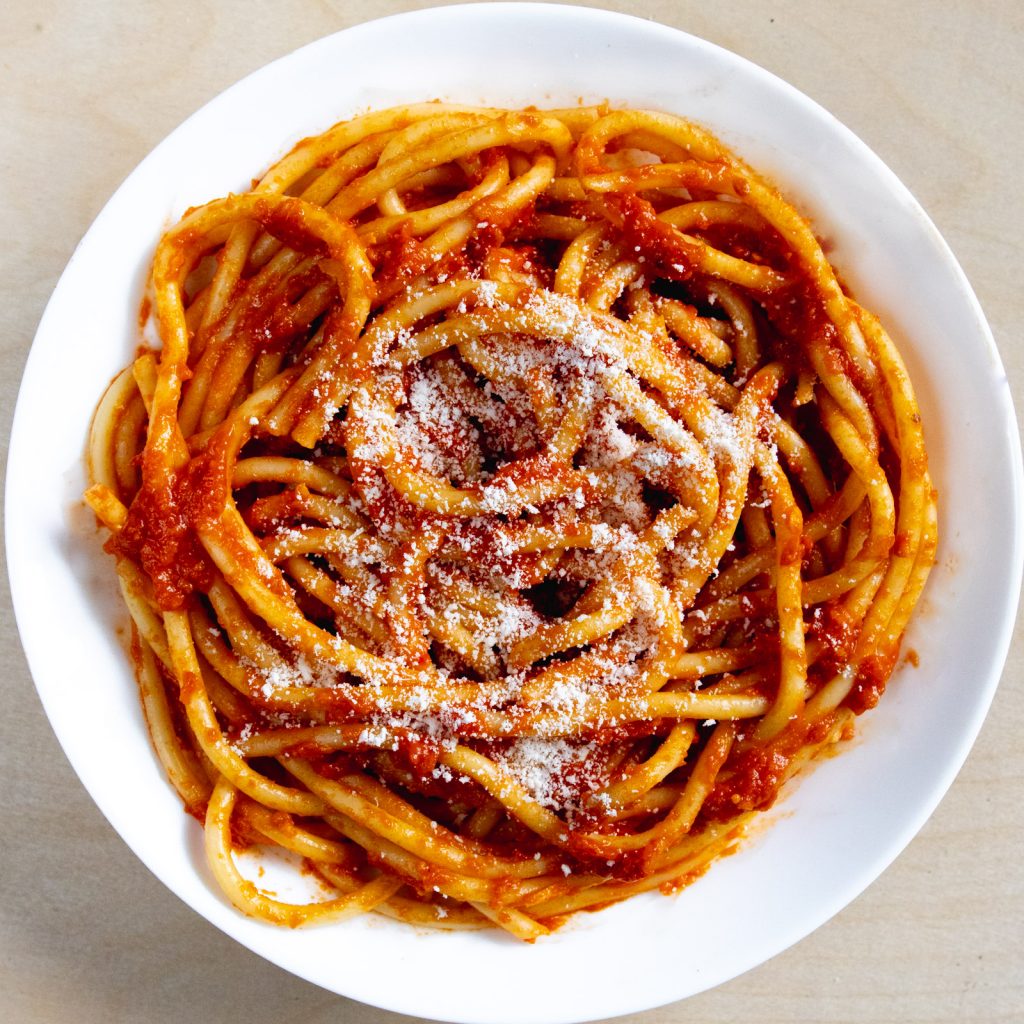 Bucatini with Butter Anchovy Tomato Sauce | The Frayed Apron